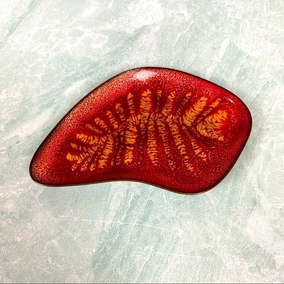 Vintage | Accents | Vintage Mcm Red Enamel Dish Atomic Trinket Dish ...